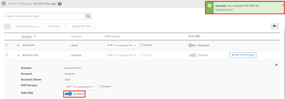 How To Use Enable Or Disable Option Php Fpm In Whm