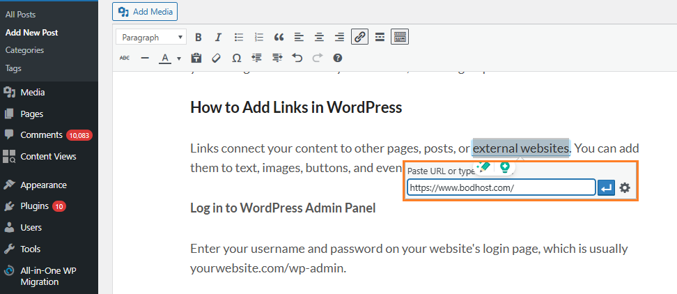 How to Add Links and Buttons in WordPress