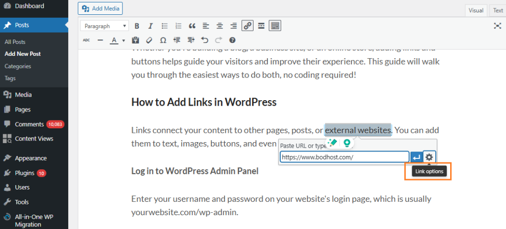 How to Add Links and Buttons in WordPress