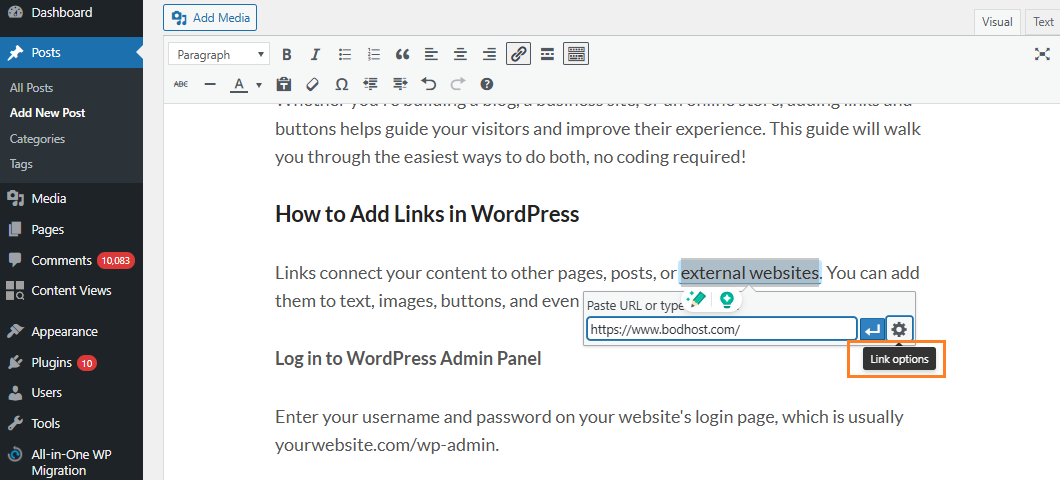 How to Add Links and Buttons in WordPress